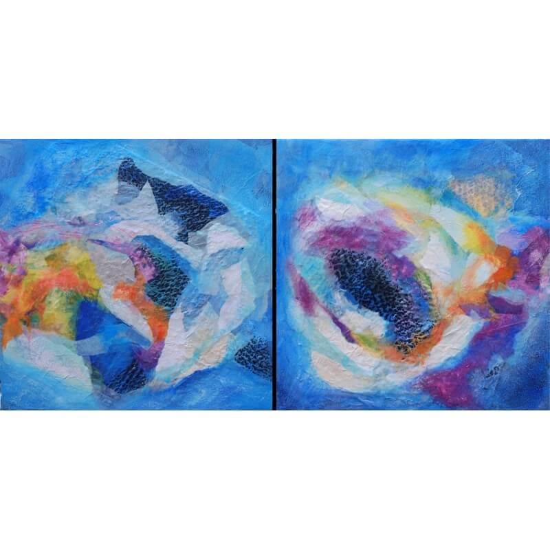 Abstract painting diptych celestial nebula - grecaridea